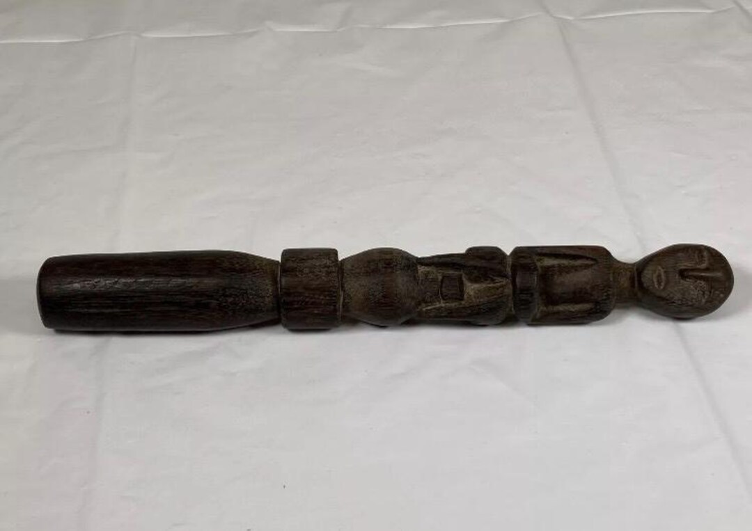 African Wooden Statue Pole Stick Vintage Totem Decorative Collectable ...