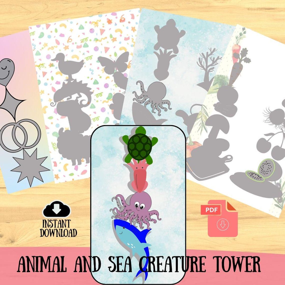Animal and Sea Creature Tower – Educational Stacking Cards for Toddlers ...