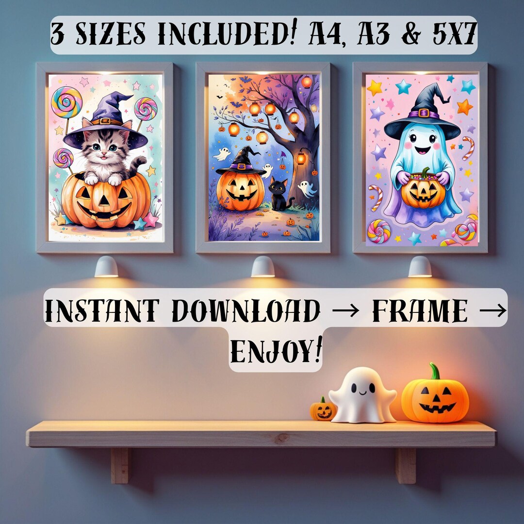 Cute Halloween Posters for Kids Set of 3 | Non-scary Wall Art Prints ...