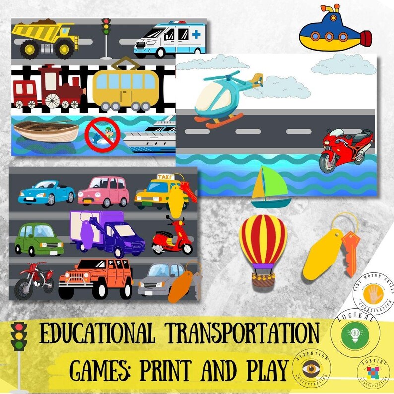 Transportation Busy Book Pages | Toddler Car Activities | Land Water ...