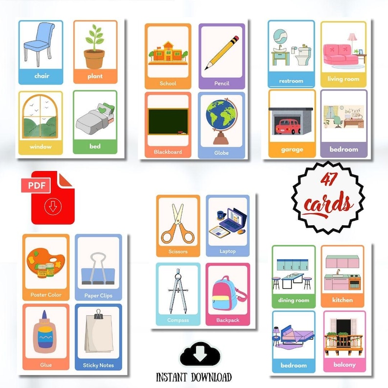 47 Printable English Flashcards |home and Bedroom Vocabulary ...