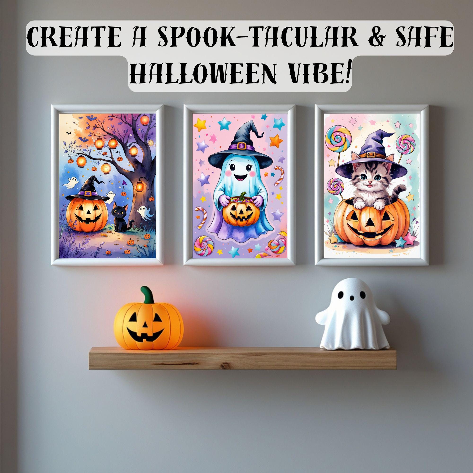 Cute Halloween Posters for Kids Set of 3 | Non-scary Wall Art Prints ...