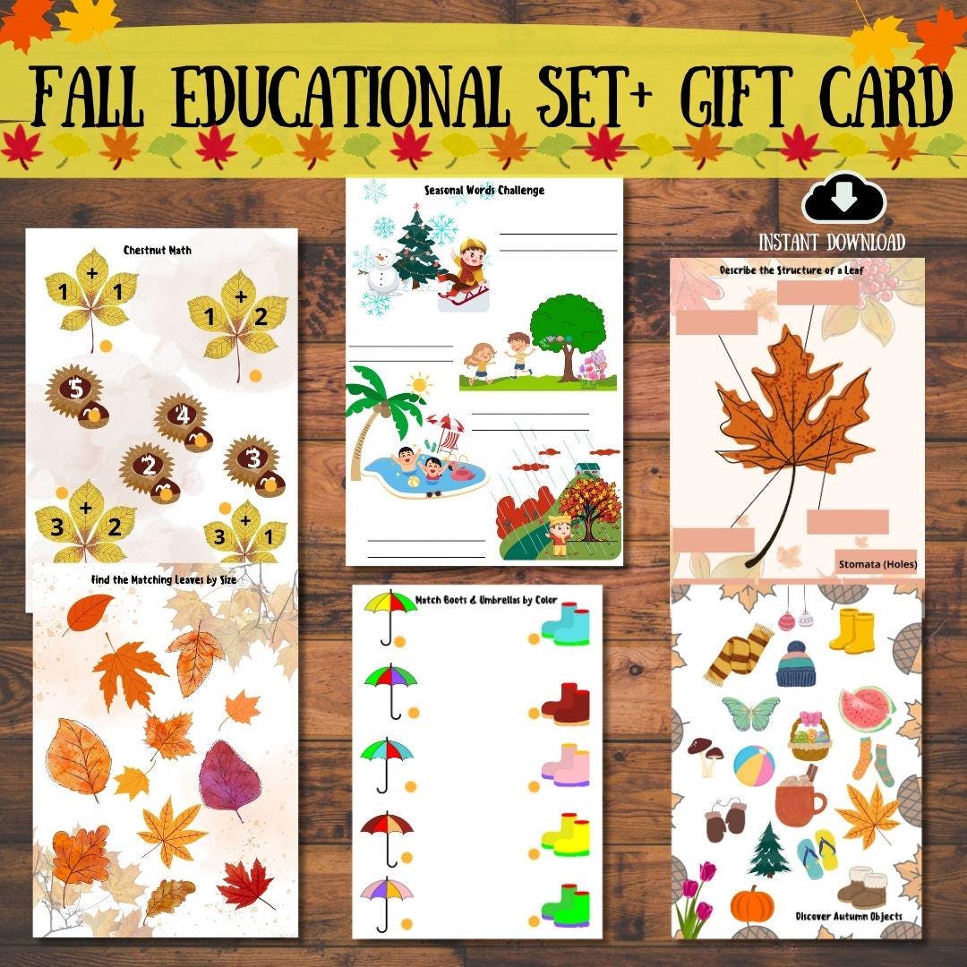 Autumn - Educational Flashcards, Preschool Set for Toddlers, Learning ...