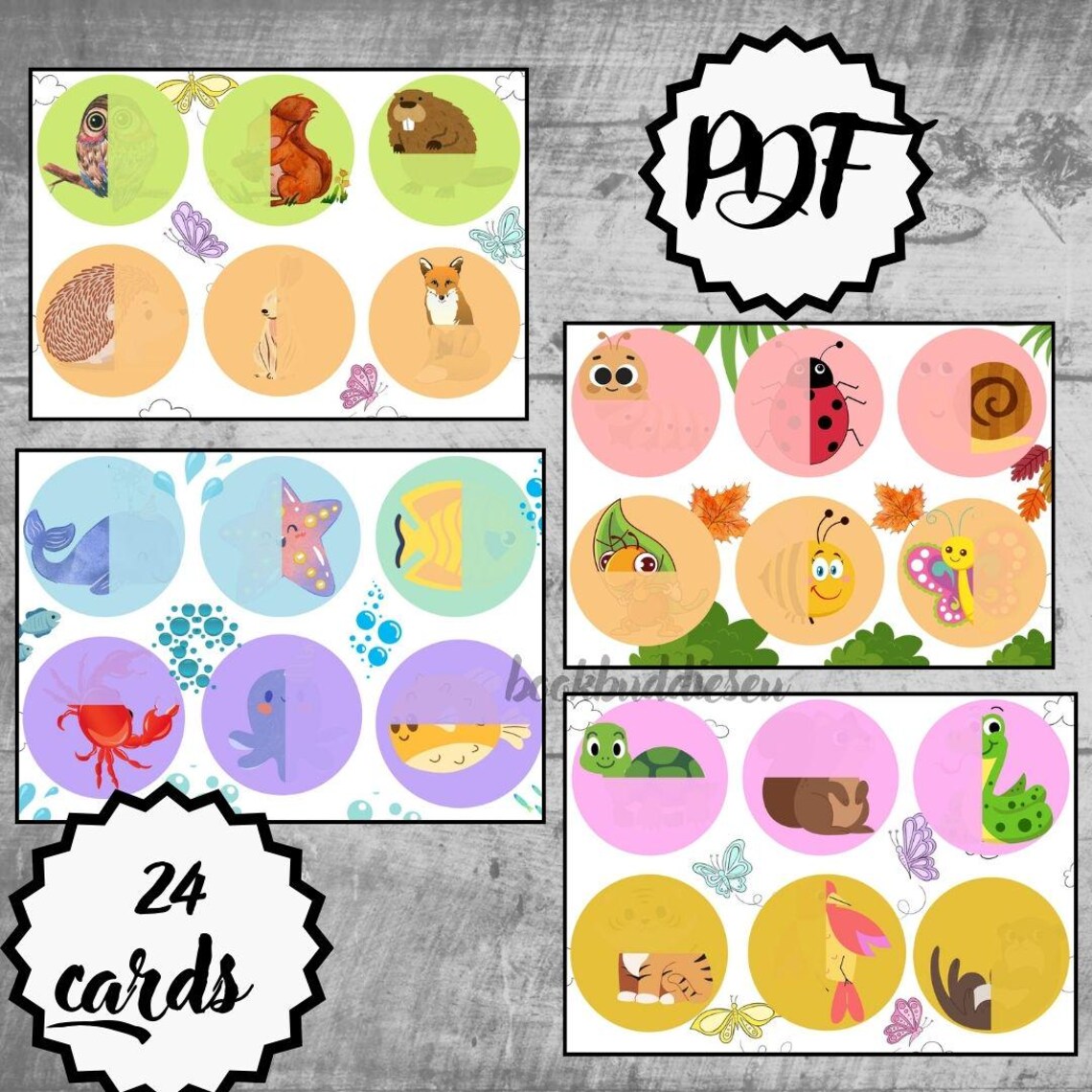 Ocean Forest Animals Matching Game for Kids ,mollusks, Worms Ducks ...