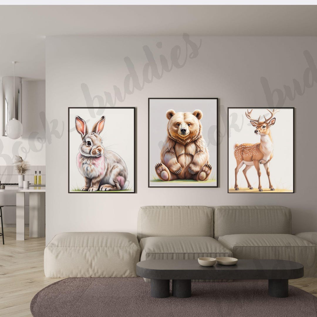 Wildlife Animal Wall Art – Bear, Rabbit, Deer | Instant Digital ...