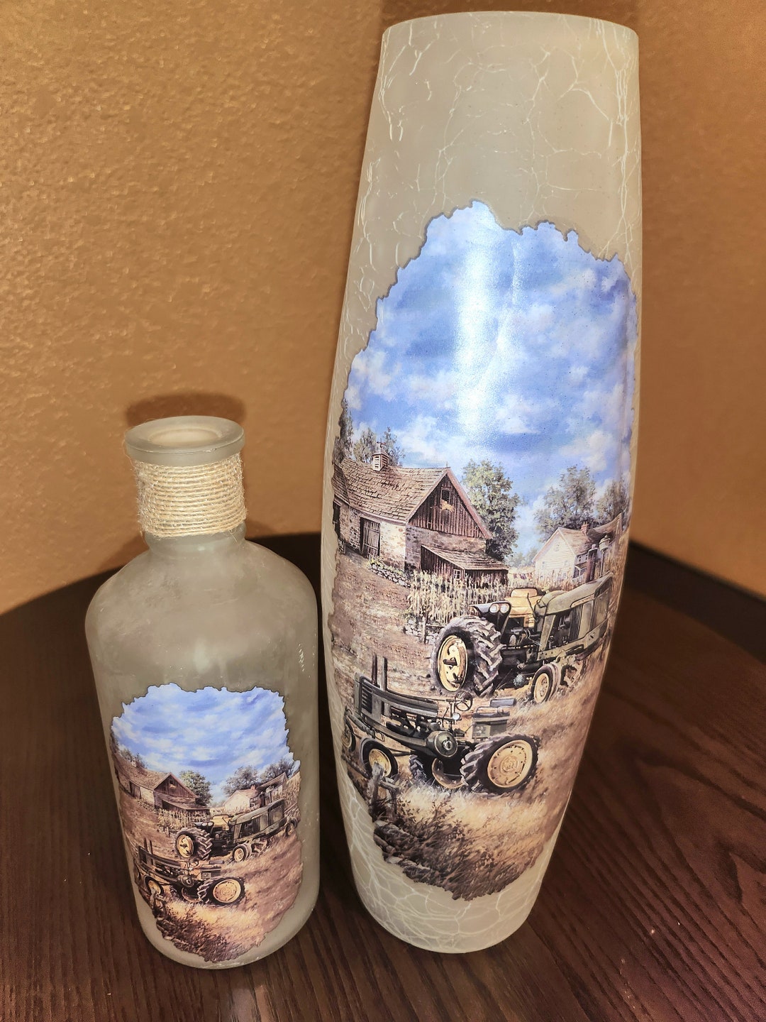 Rustic Farmhouse Frosted Glass Vases set of 2 - Etsy