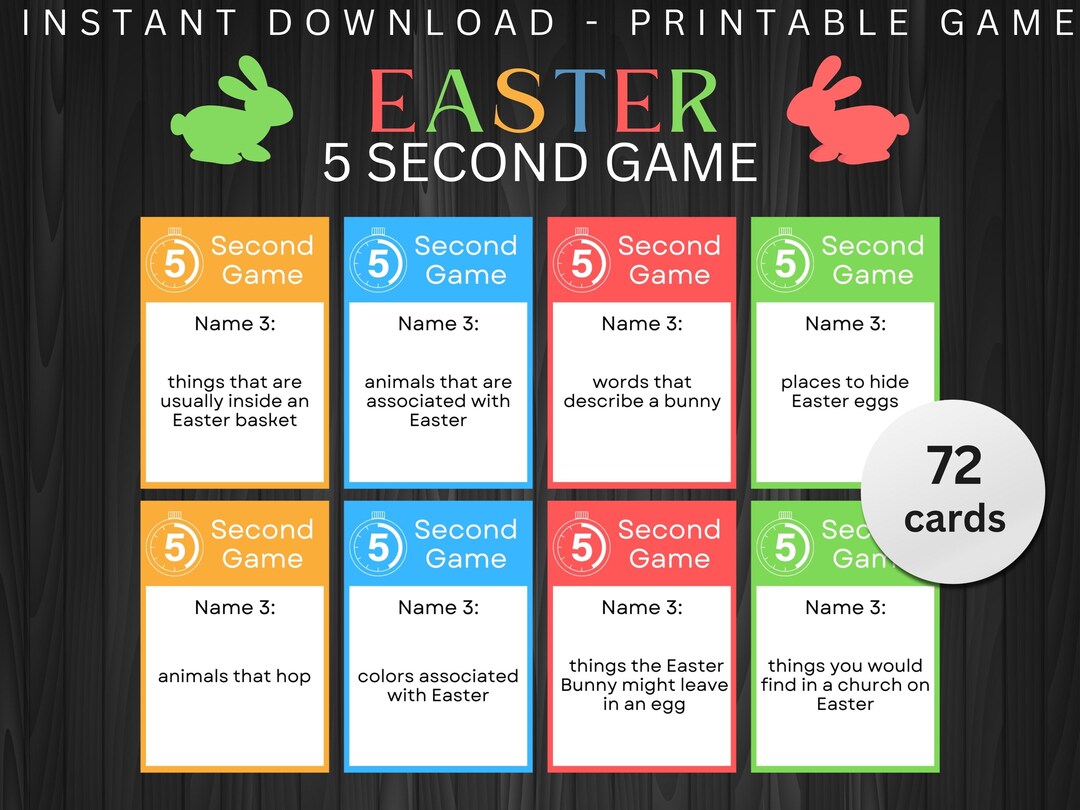 Easter 5 Second Game - Printable Easter Activity - 72 Cards, Blank ...