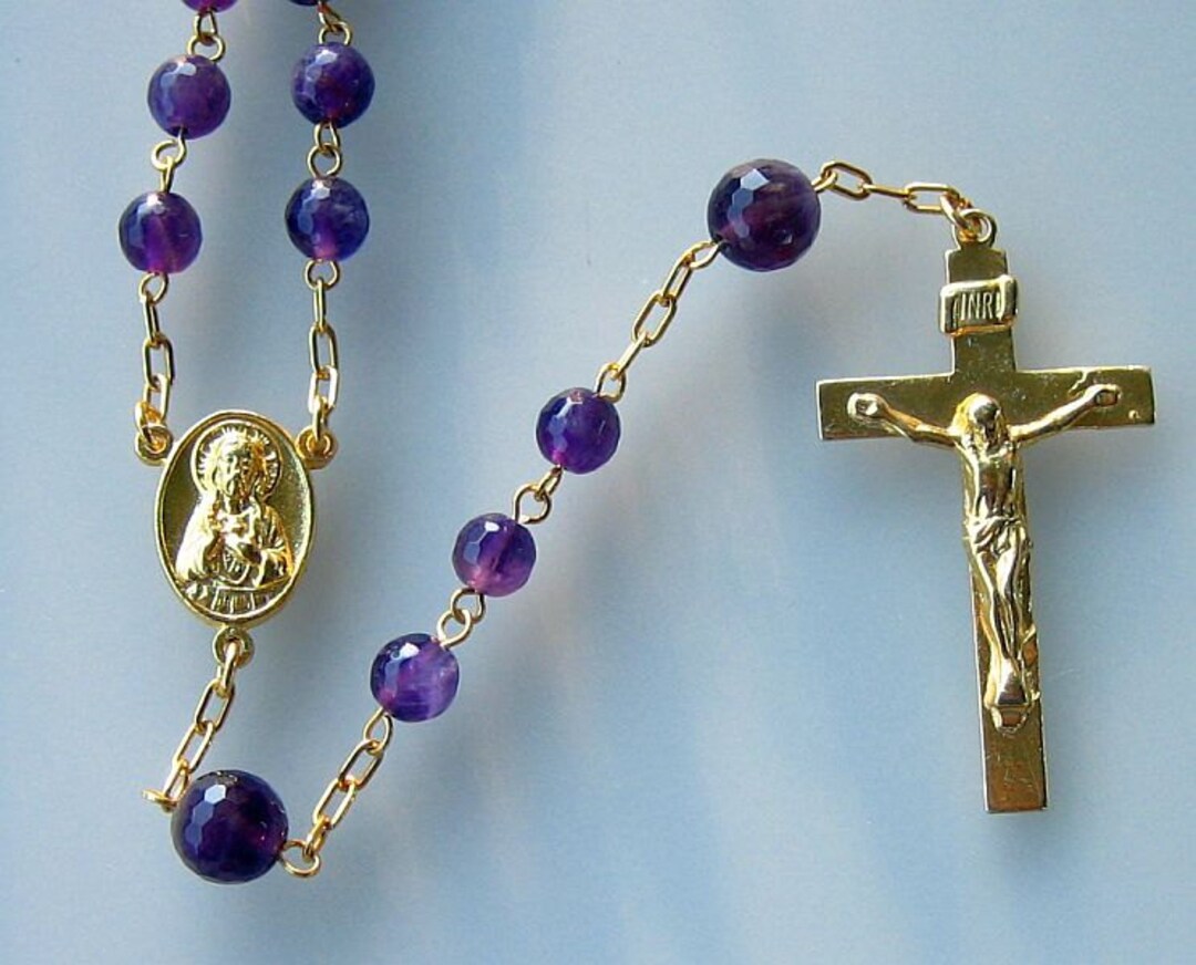 Catholic Chain Rosary Prayer Beads Faceted Amethyst and Gold - Etsy