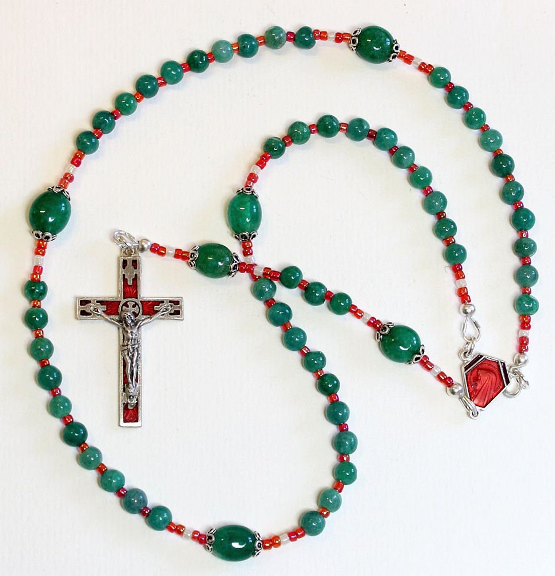 Catholic Rosary Genuine Round Aventurine - Lourdes Vintage Cross and ...