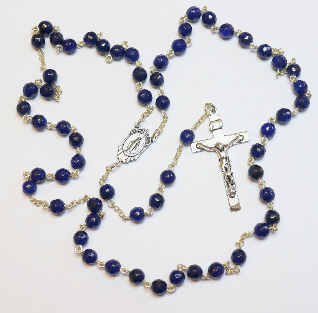 Catholic Chain Rosary Genuine Faceted Sapphire and Sterling Silver - Etsy