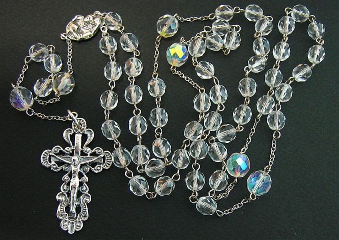 Catholic Chain Rosary Prayer Beads Sterling Silver and Vintage Bohemian ...