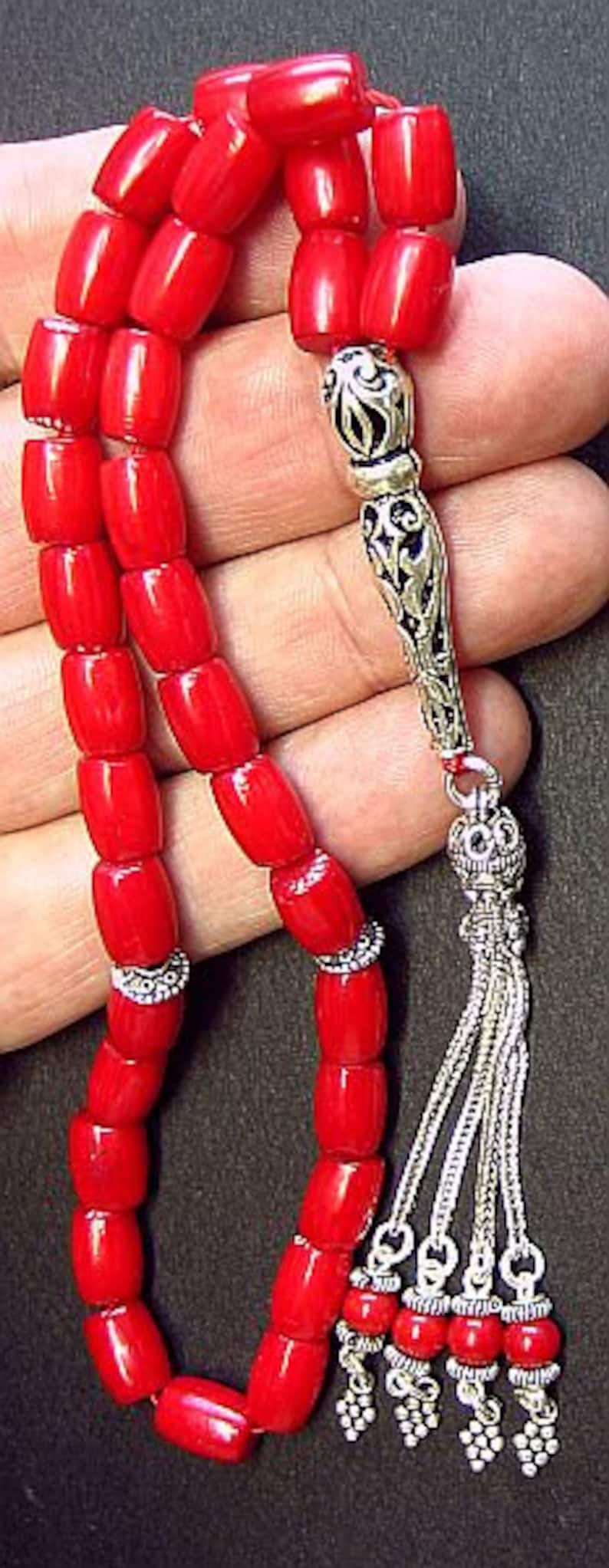 Luxury Prayer Worry Beads Tesbih RED CORAL Barrel Beads and - Etsy
