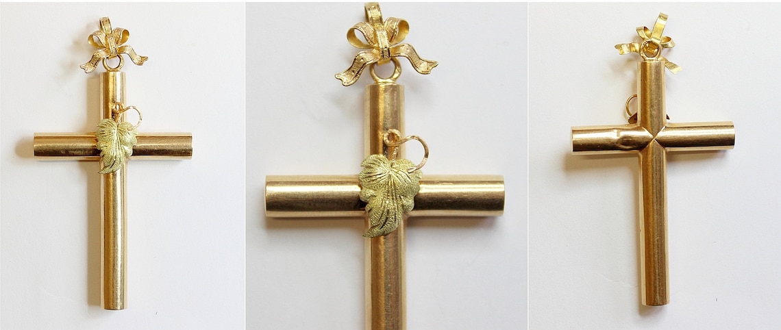 Late 19h Century French Solid 18K Gold Bicolor Intricate Cross Pendant ...