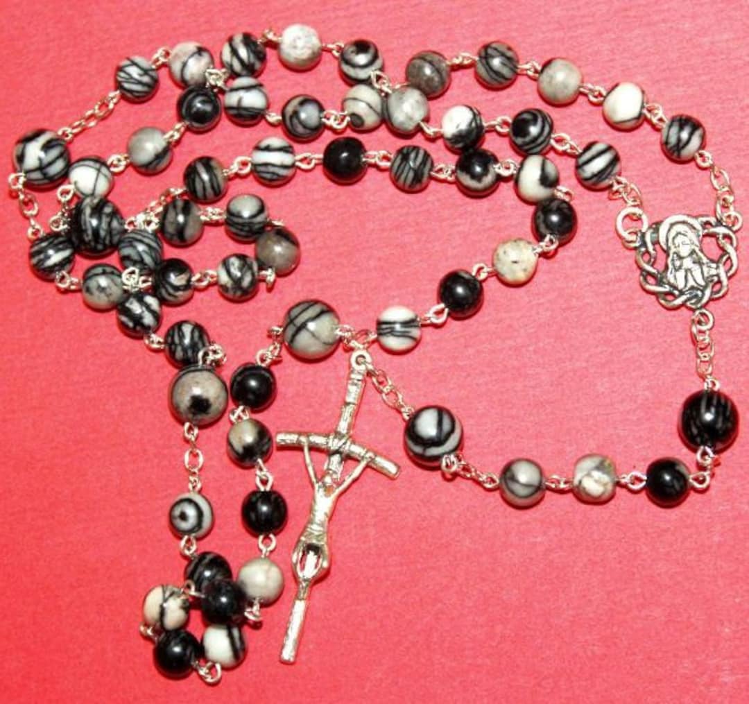Catholic Chain Rosary Prayer Beads Silkstone Onyx and Sterling Silver ...