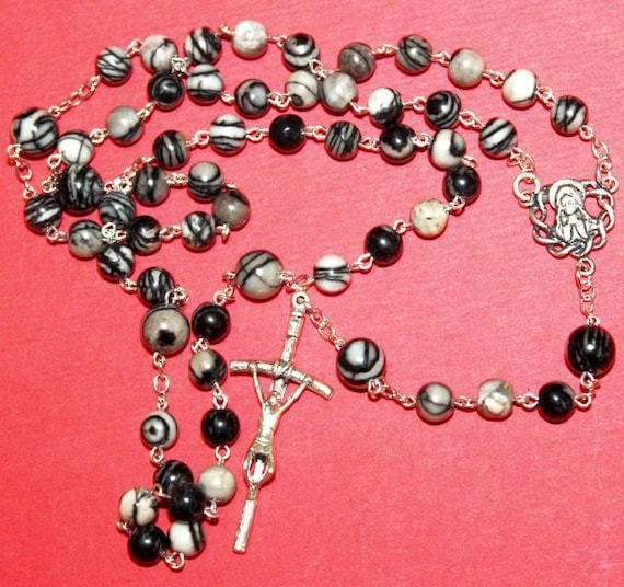 Catholic Chain Rosary Prayer Beads Silkstone Onyx and Sterling | Etsy