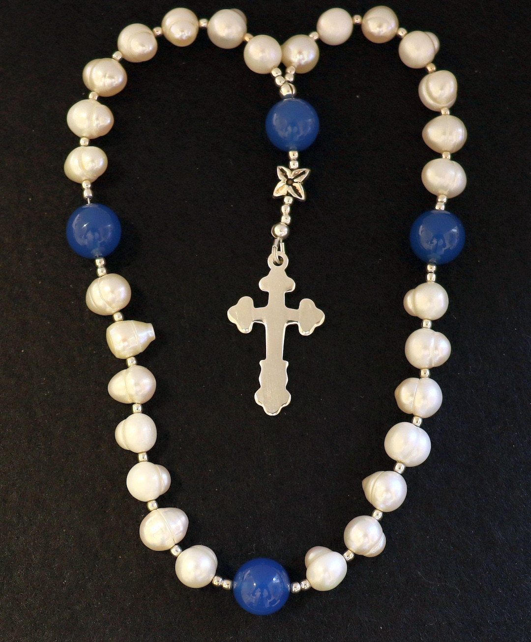 Anglican Episcopal Rosary Prayer Beads : Pearl, Chalcedony and Sterling ...
