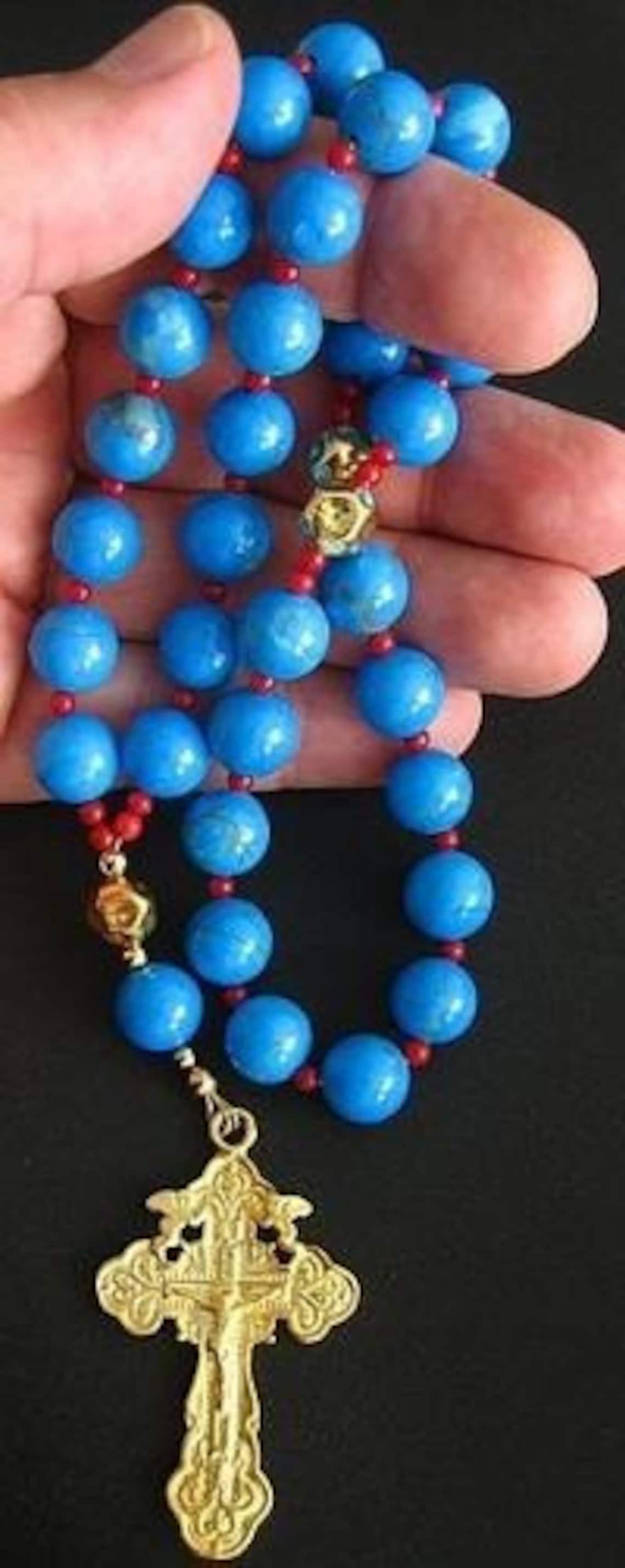Beaded CHOTKI KOMBOSKINI Turquoise Coral Vermeil ORTHODOX - Etsy