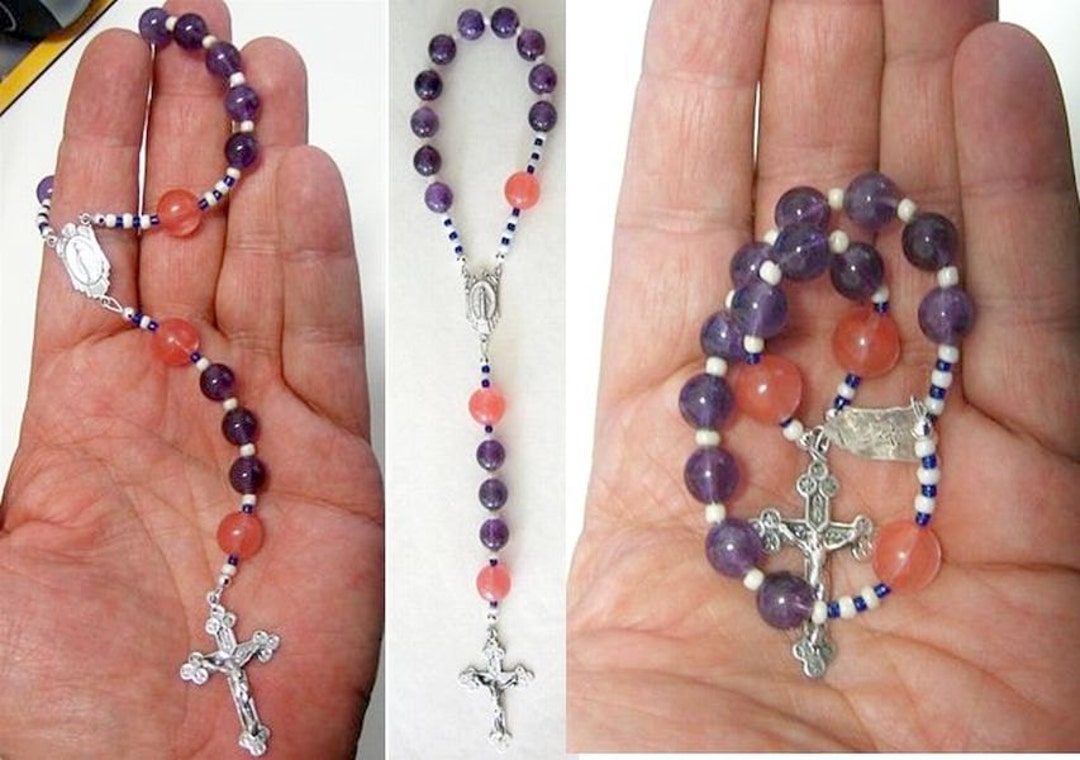 Catholic Travel Chaplet - One Decade Rosary - Amethyst, Rose Quartz and ...
