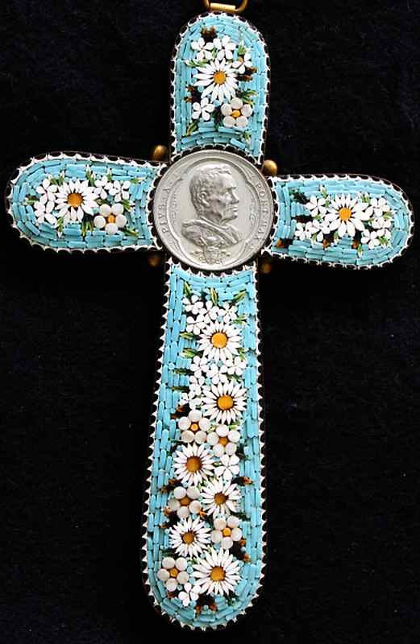 Antique Papal Large Micro Mosaic Cross - Crucifix PIUS X, Exceptional ...
