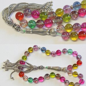 Luxury Prayer Beads Tesbih AA Grade Multicolor Tourmaline & Sterling ...