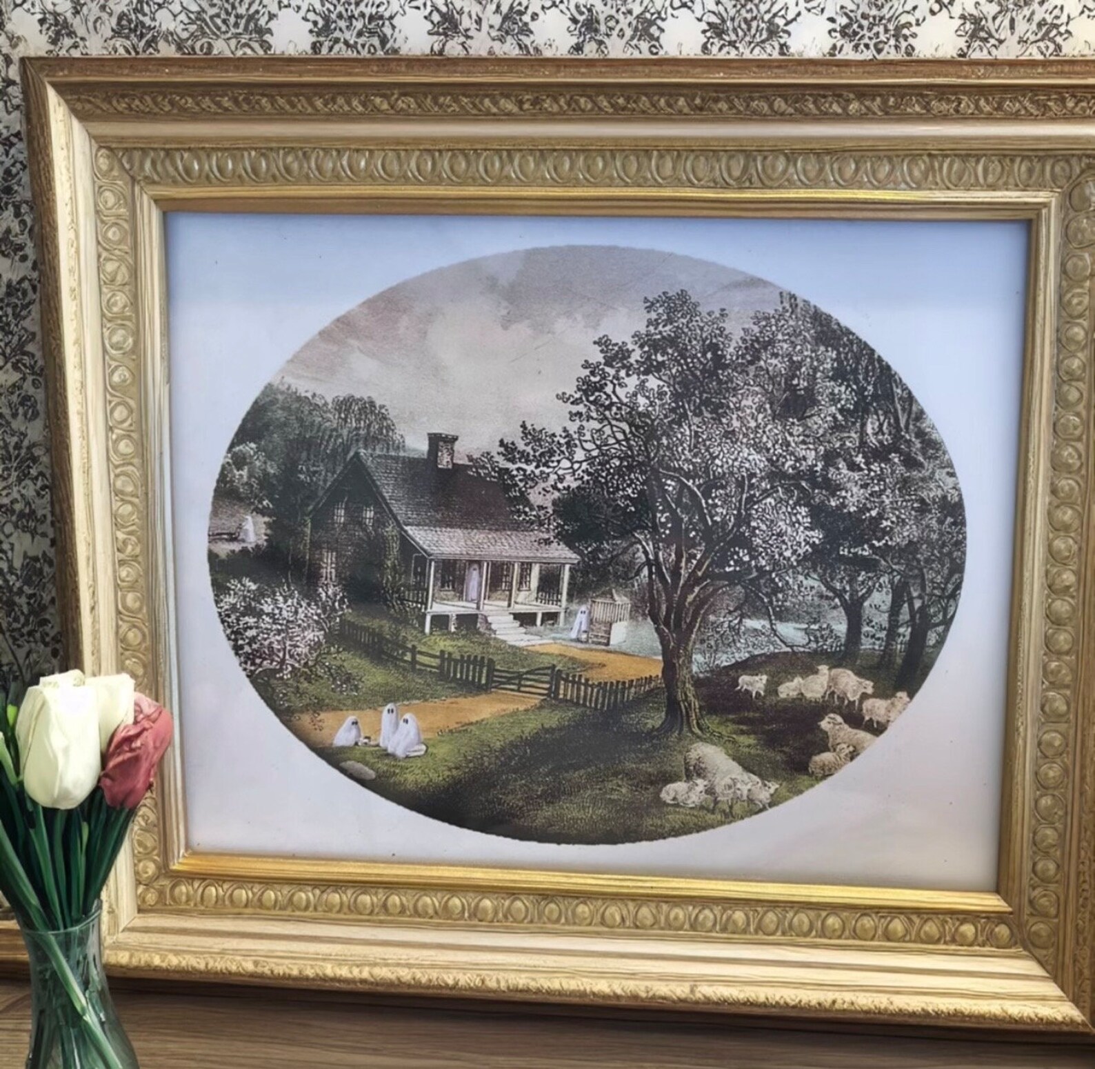 Farmhouse Spooks Print Vintage | Thrifted Art With Hand-painted Ghosts ...