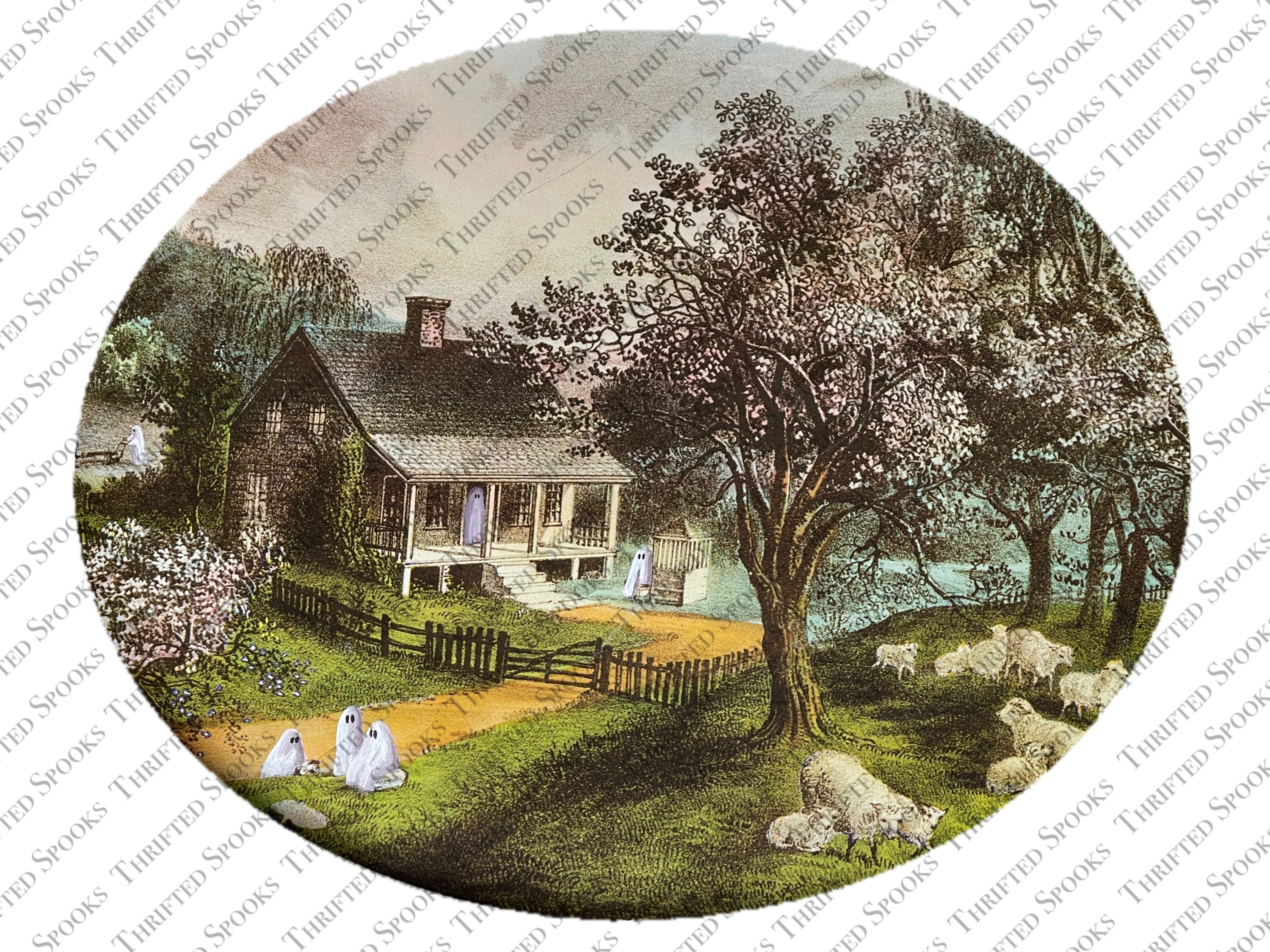 Farmhouse Spooks Print Vintage | Thrifted Art With Hand-painted Ghosts ...