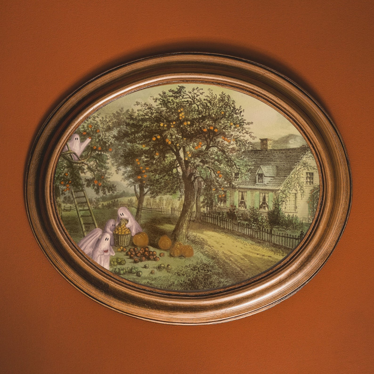 Orchard Spooks Print Vintage | Thrifted Art With Hand-painted Ghosts ...