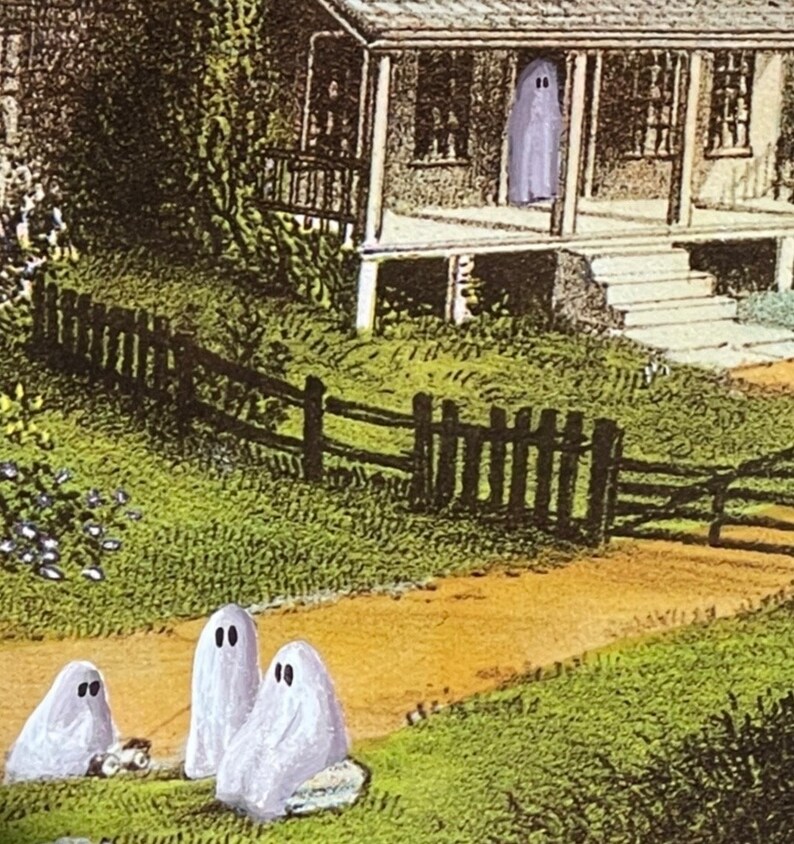 Farmhouse Spooks Print Vintage | Thrifted Art With Hand-painted Ghosts ...