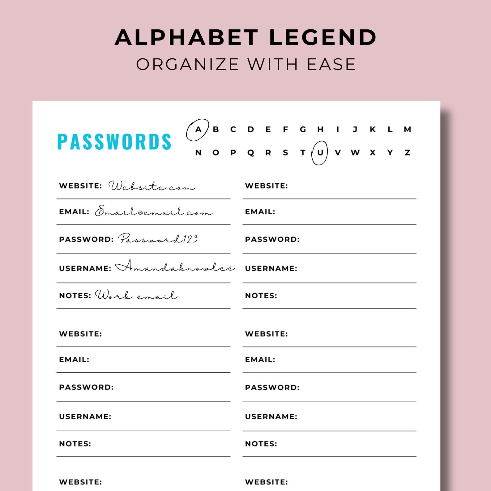 Simple Digital Password Tracker Log Book | Printable Password List ...