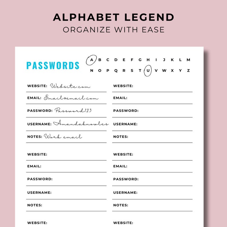 Simple Digital Password Tracker Log Book | Printable Password List ...