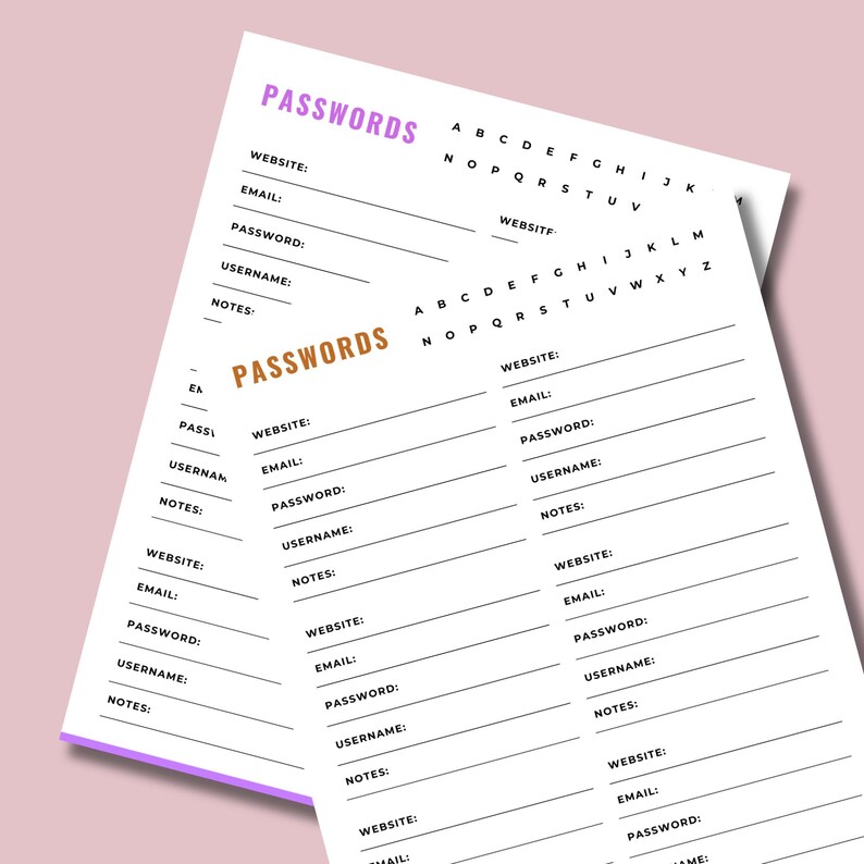 Simple Digital Password Tracker Log Book | Printable Password List ...