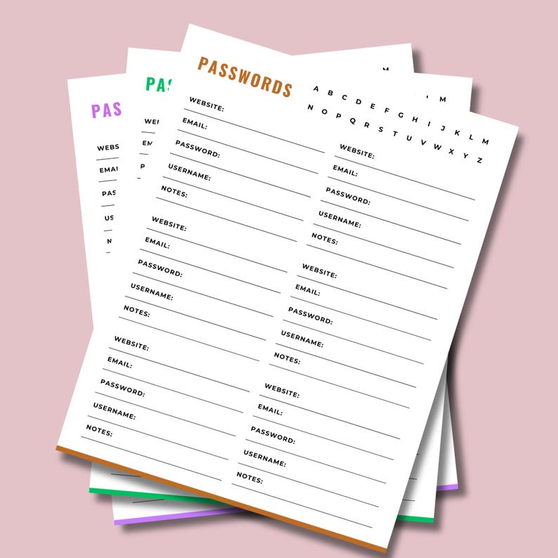 Simple Digital Password Tracker Log Book | Printable Password List ...