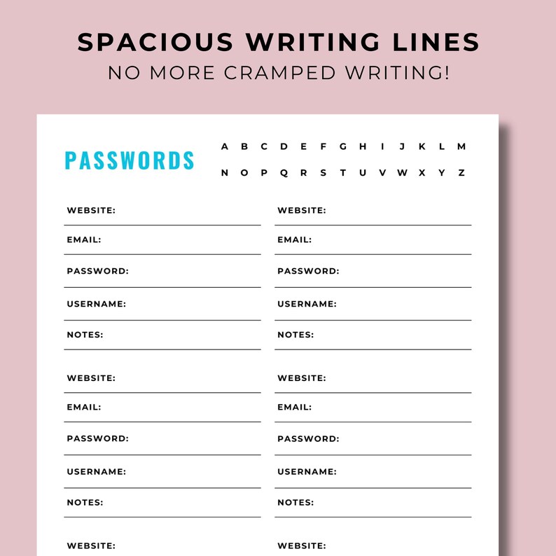 Simple Digital Password Tracker Log Book | Printable Password List ...