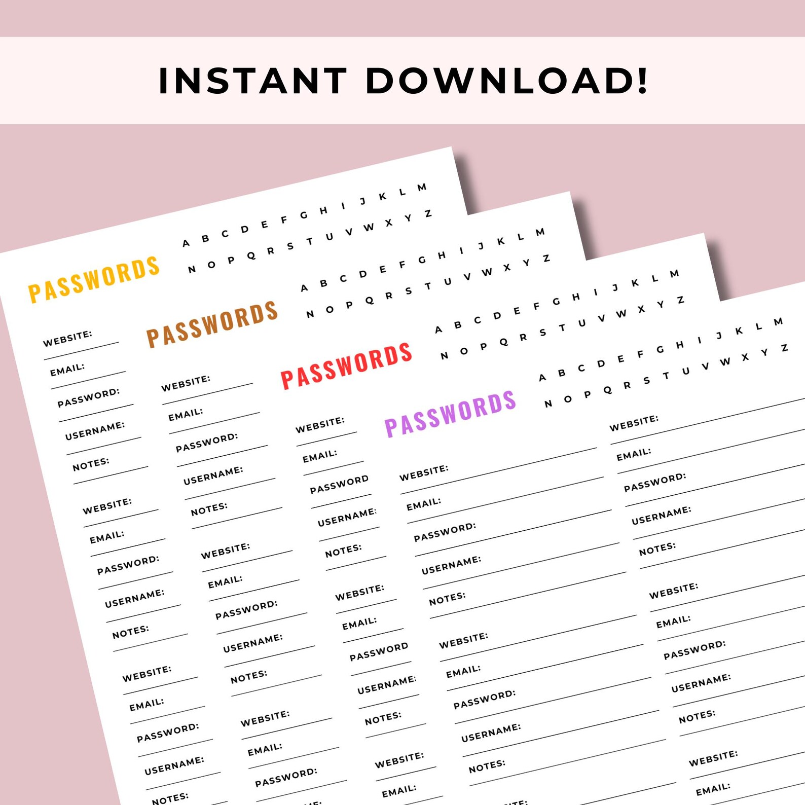 Simple Digital Password Tracker Log Book | Printable Password List ...