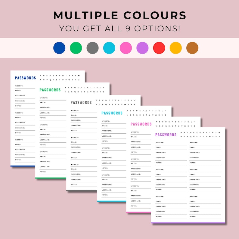 Simple Digital Password Tracker Log Book | Printable Password List ...
