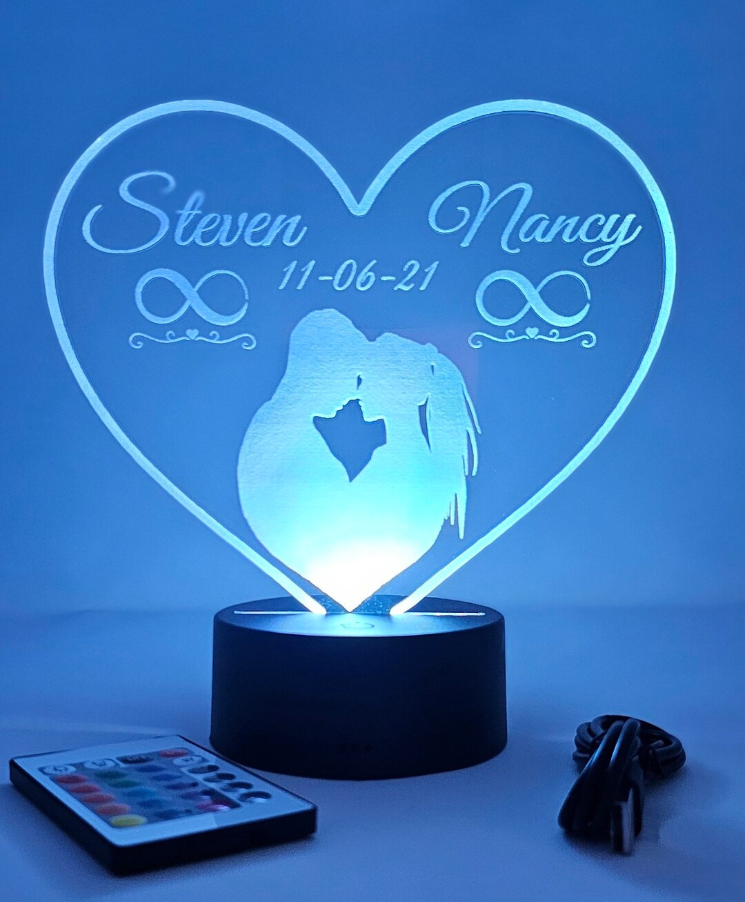 Custom Engraved RGB LED Infinity Heart Lovers Edition - Etsy