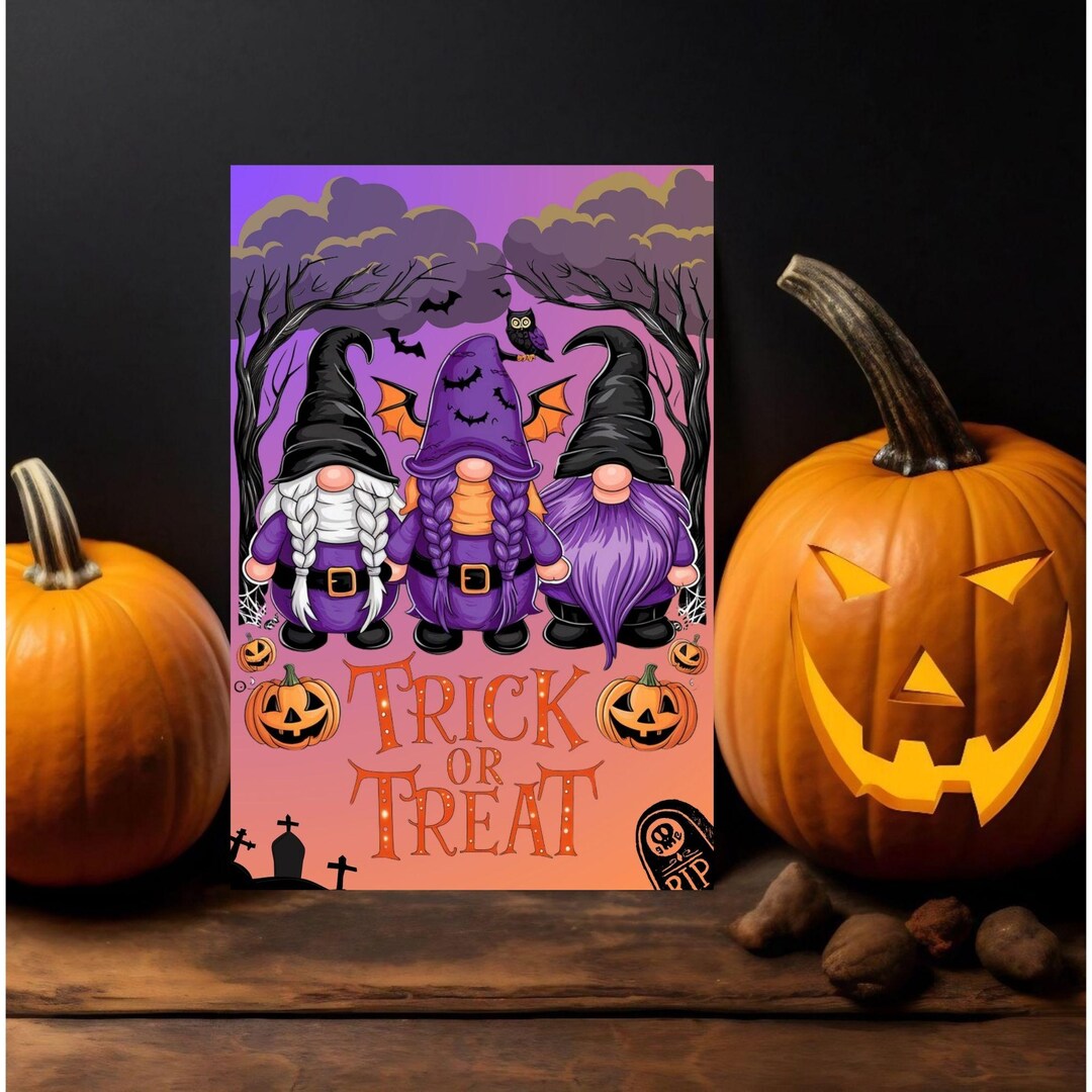Printable Halloween Card Gnomes Trick or Treat free Halloween Bookmarks ...