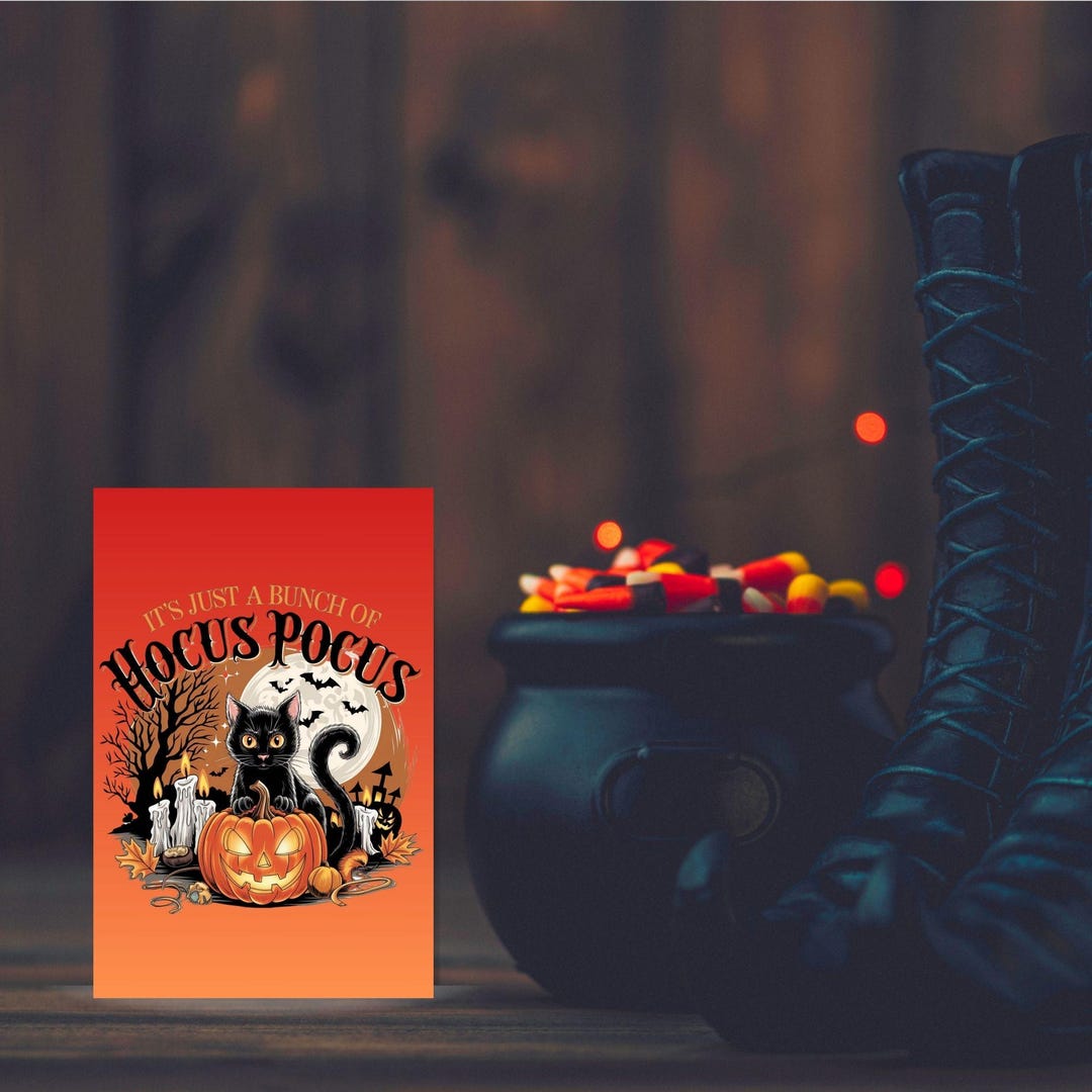 Printable Halloween Card Hocus Pocus Black Cat Free Halloween Bookmarks ...
