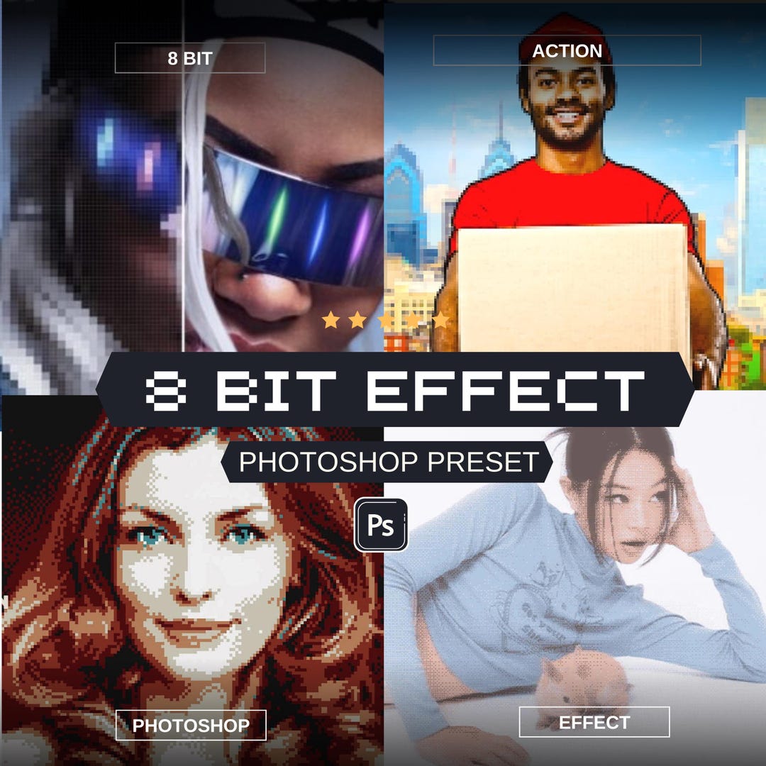 8 BIT Cinematic Effect Photoshop Action, Photoshop Preset, Photoshop 8 Bit Bitmap Effect. - Etsy