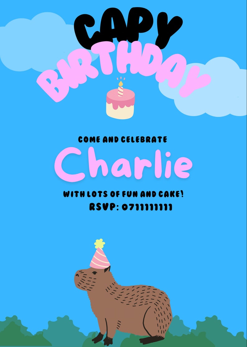 EDITABLE CAPYBARA Party Invitation Template - Etsy