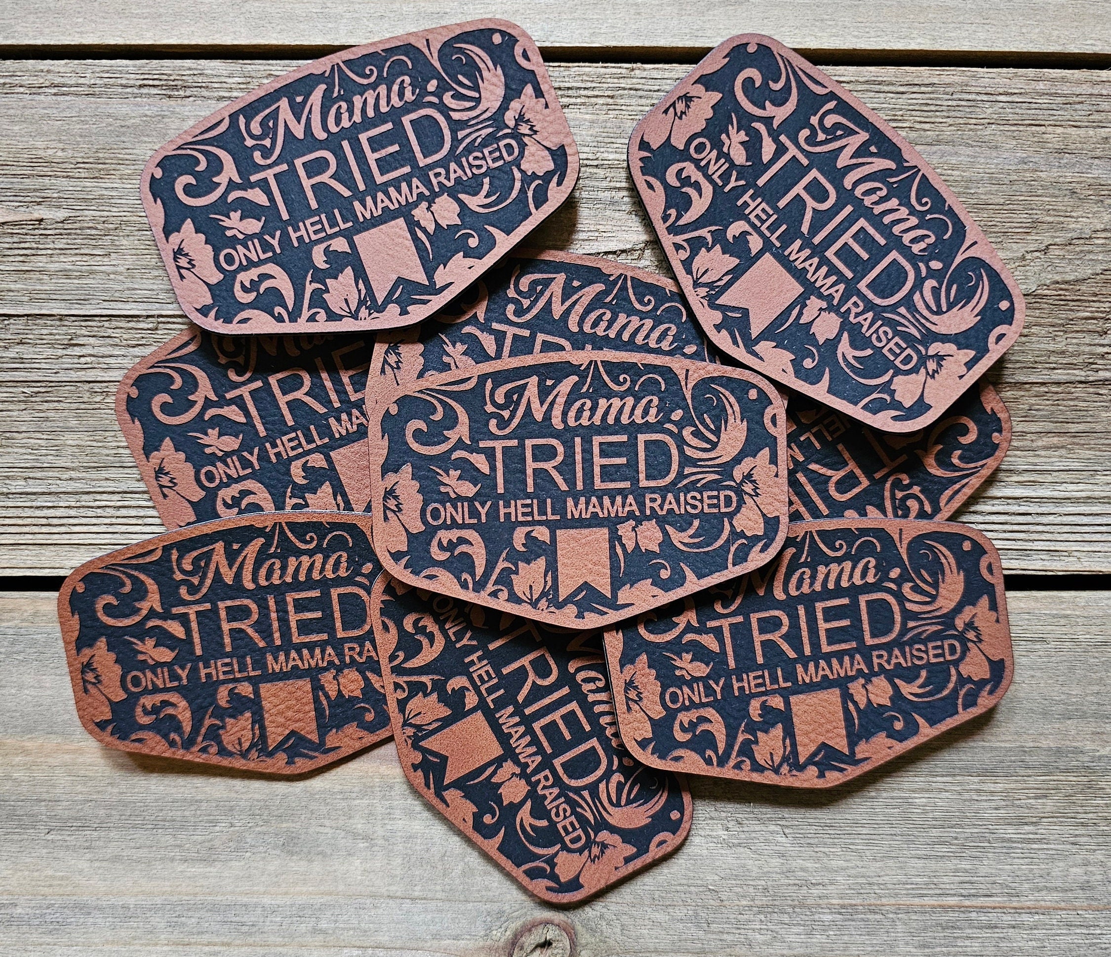 Engraved Leatherette Patch, Iron on Patch, Mama Tried, Hat Patch - Etsy
