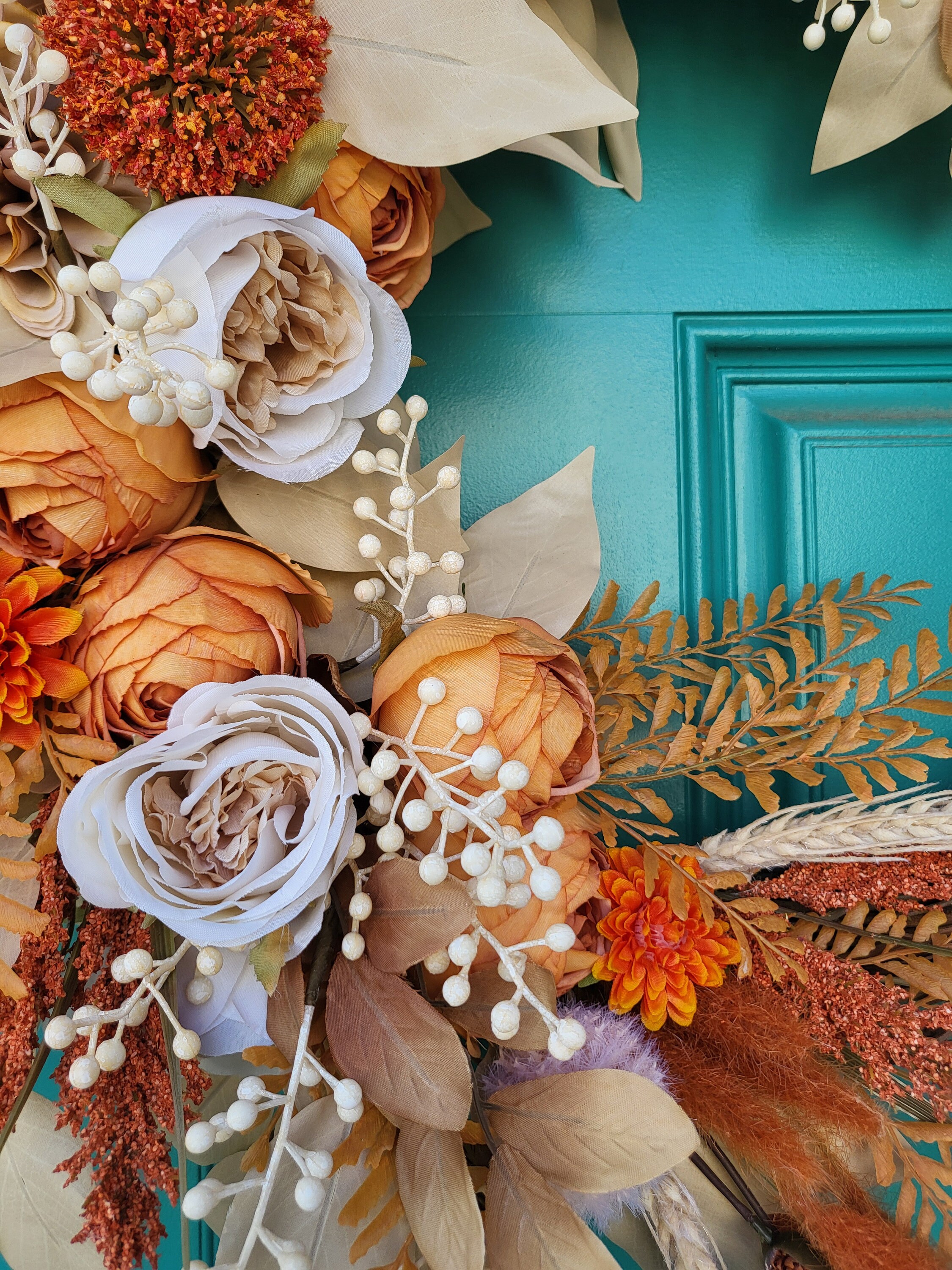 Fall/autumn Boho Natural Wreath for the Front Door, Peonies, Feathers ...