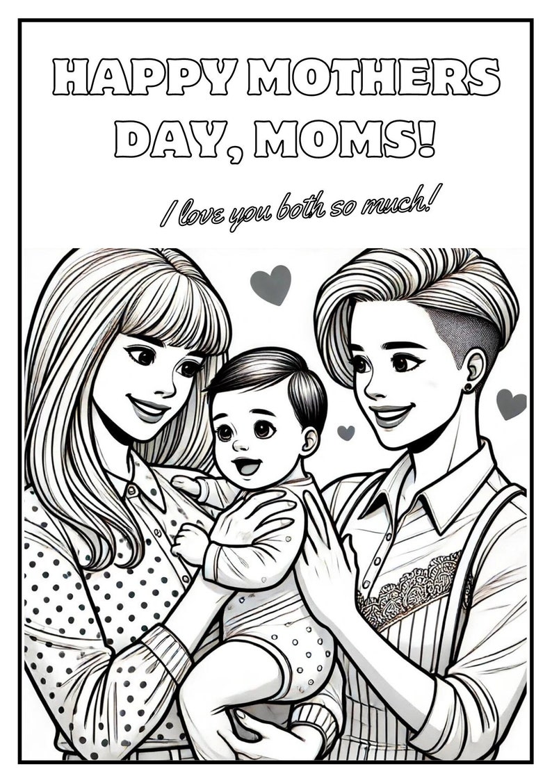 Mother's Day Coloring Pages for Same-sex Families - Etsy