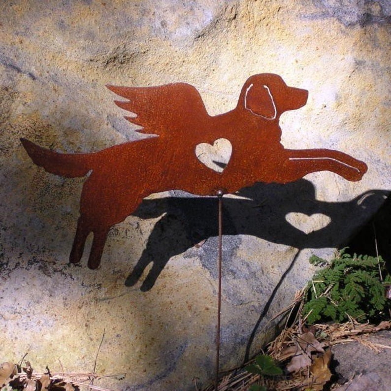 Rusty Finish Golden Retriever Dog Angel Memorial Garden Art | Etsy