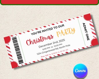 Christmas Party Ticket, Event Ticket Pintables, Editable Event Tickets ...