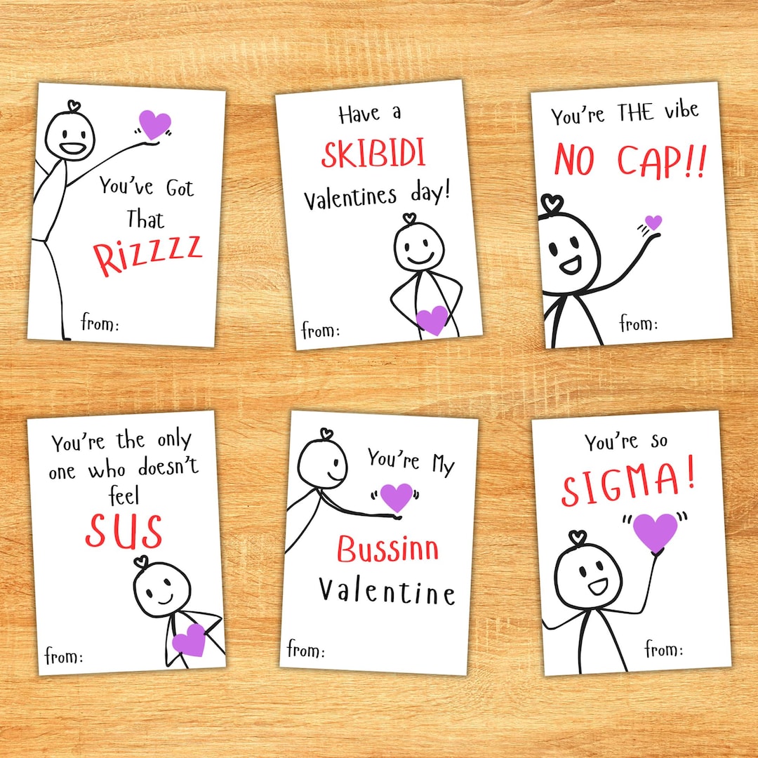 Kids Funny Slang 6 Valentine’s Cards, Tween, School Boys Girls ...