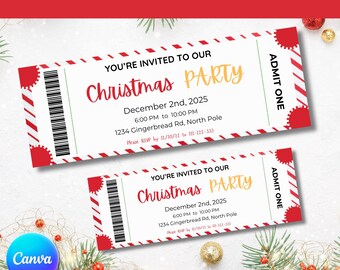 Christmas Party Ticket, Event Ticket Pintables, Editable Event Tickets ...