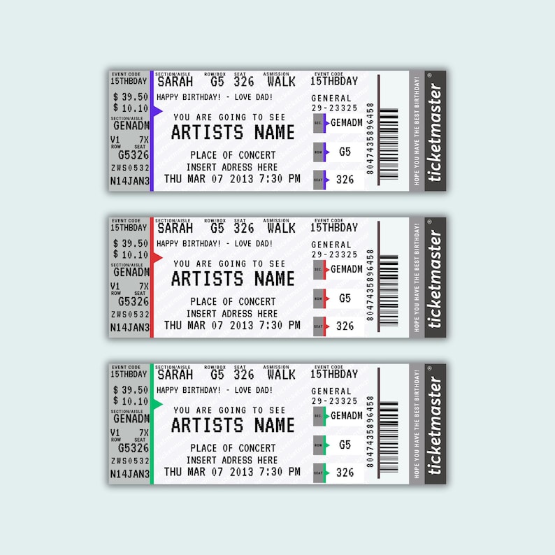 Editable Ticketmaster Ticket, Concert Ticket Template, Surprise Ticket ...