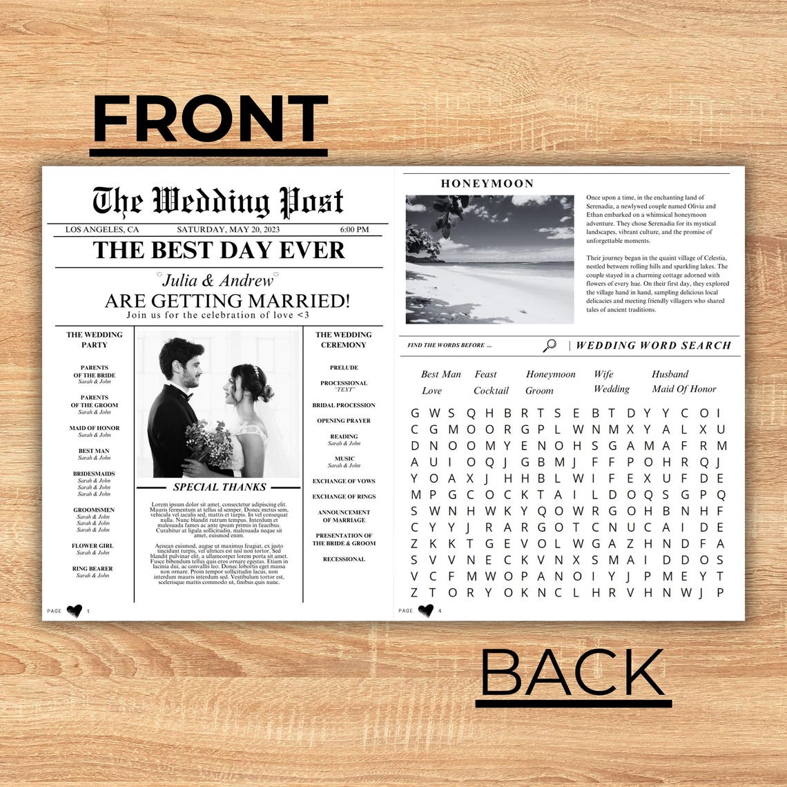 Editable Newspaper Wedding Program Template (canva DIY) - Etsy