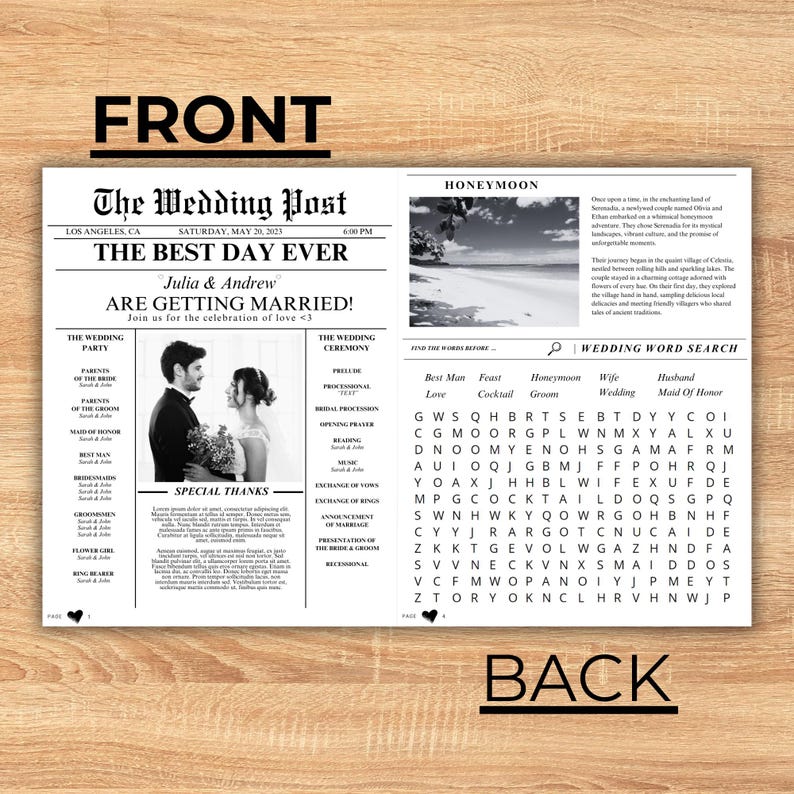 Editable Newspaper Wedding Program Template (canva DIY) - Etsy